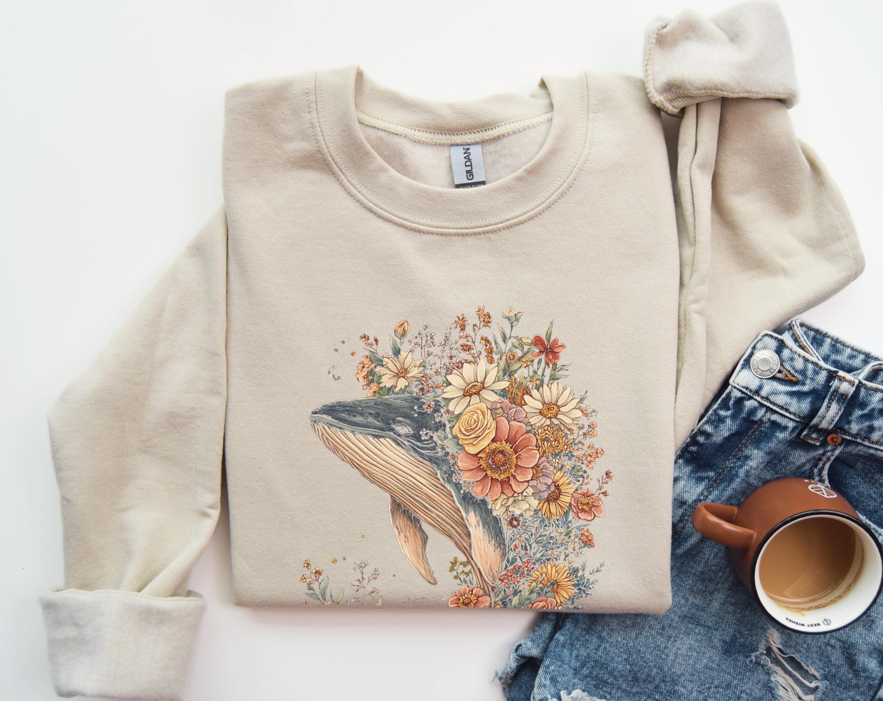 Floral Whale Sweater V – Blue Ocean Project AU